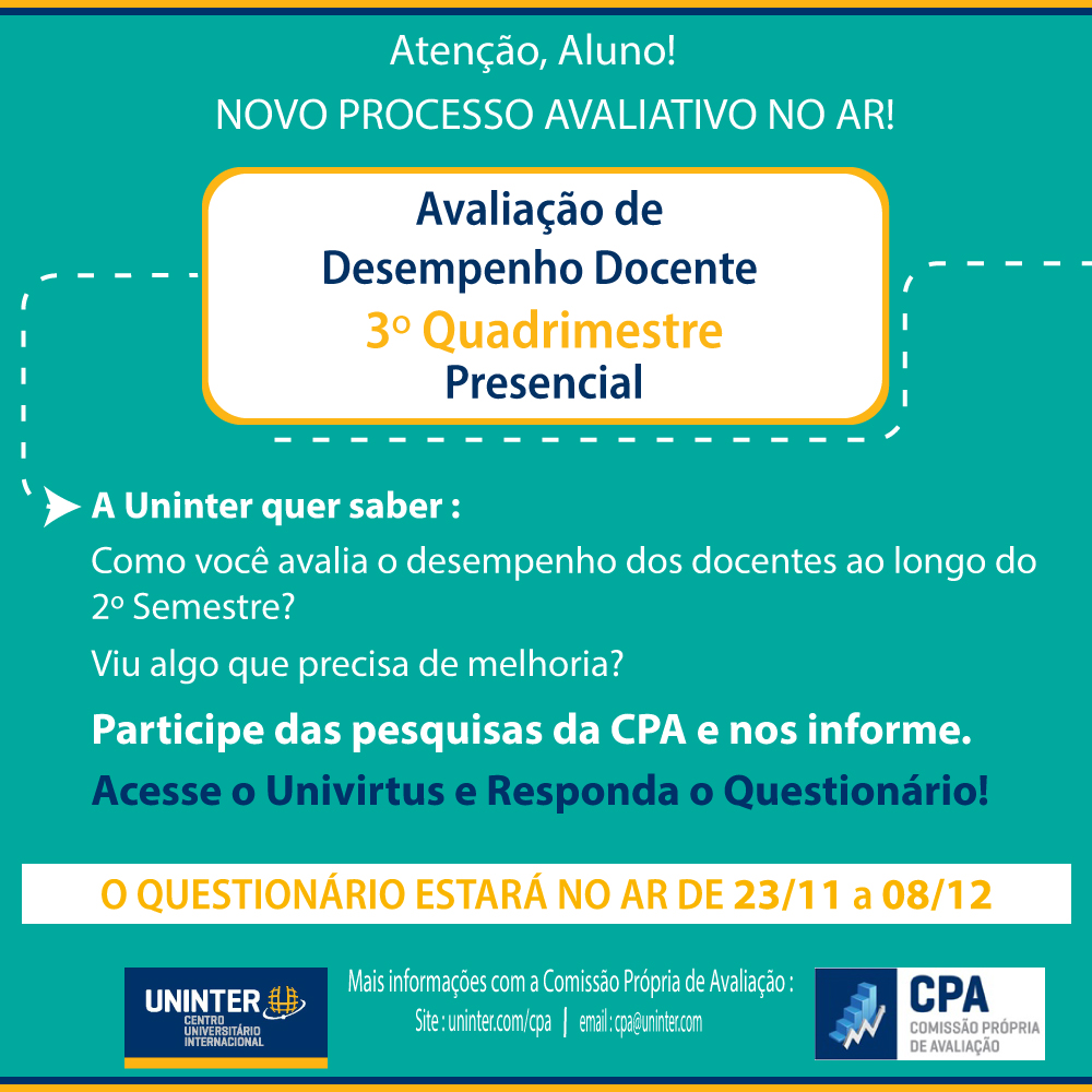Avaliação de Desempenho Docente do 3º Quadrimestre – Presencial ...